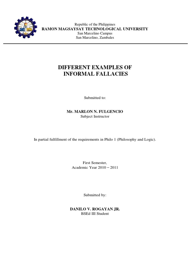 Examples of Informal Fallacies | PDF | Argument | Fallacy