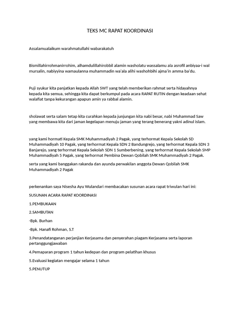 Teks MC Rapat Koordinasi | PDF