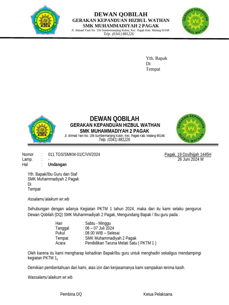 Surat PKTM 1 2024 | PDF