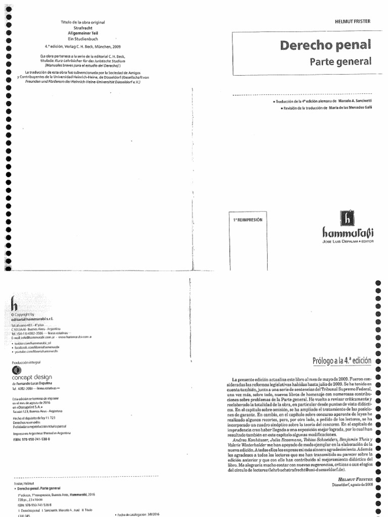 Derecho Penal. Parte General. (Helmut Frister) | PDF