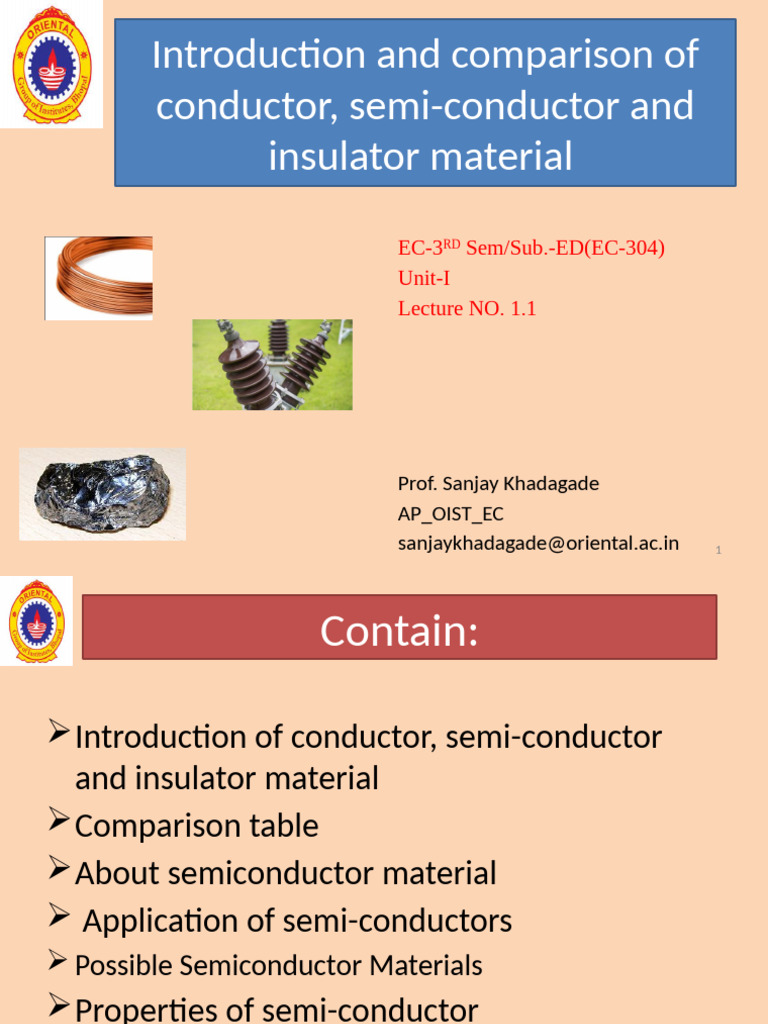 UNIT I 1.1 Introduction of Conductor&Semi Con.&Insulator | PDF