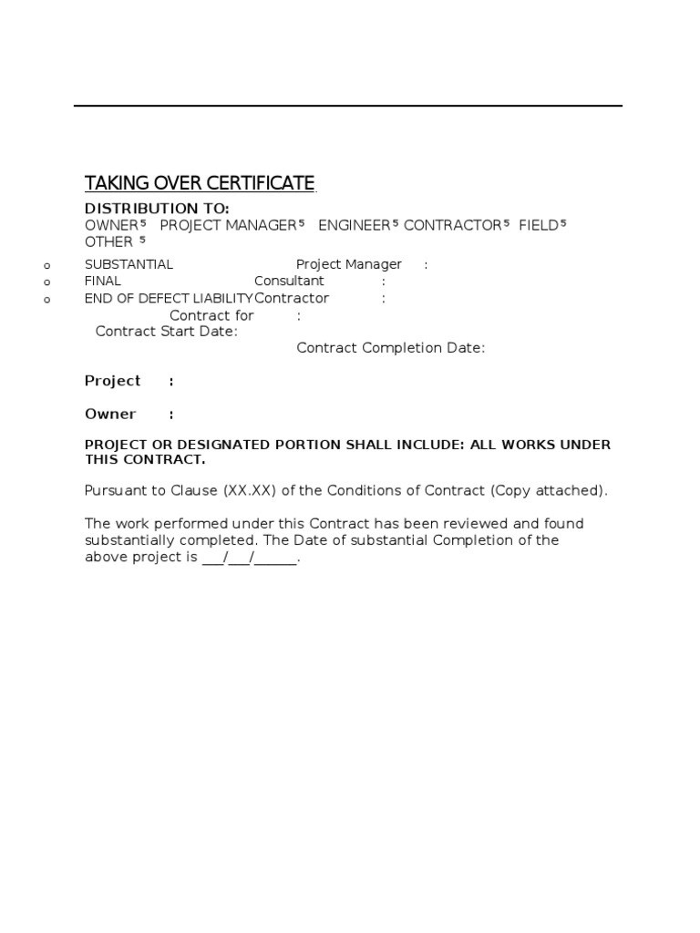 Taking Over Certificate in Construction | PDF