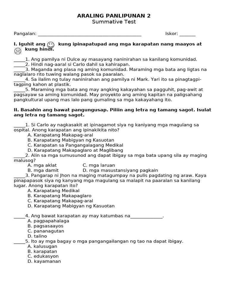 Araling Panlipunan 2: Summative Test | PDF