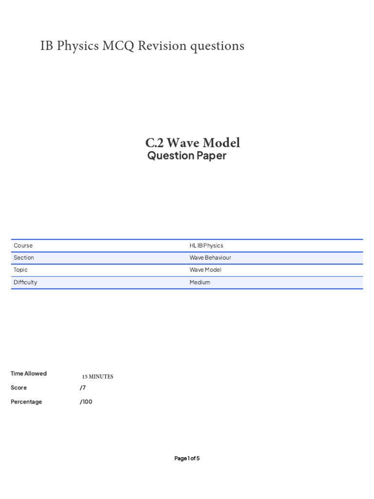 C.2 Wave Model Questions. | PDF