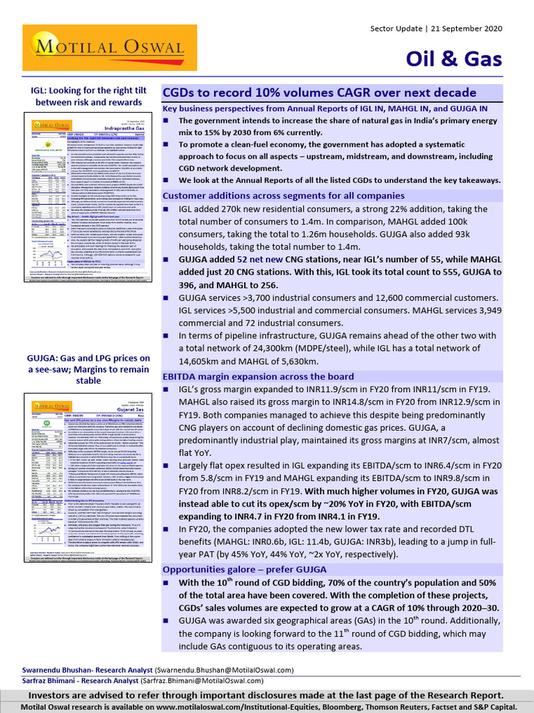 Oil & Gas: Cgds To Record 10% Volumes Cagr Over Next Decade | PDF