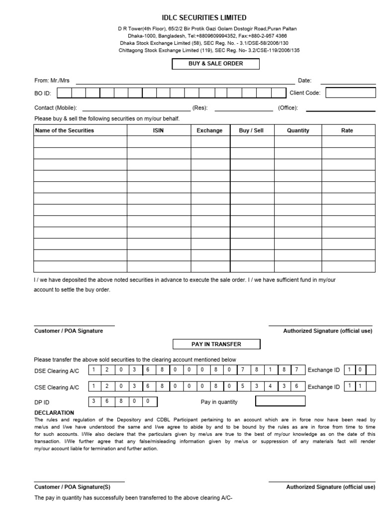 Idlc Blank Order Sheet | PDF