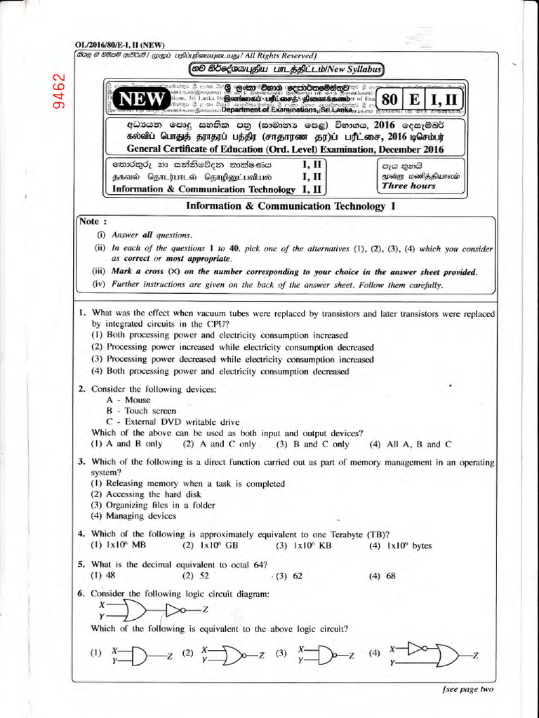 Ol Ict Past Paper 2016 English Pdf