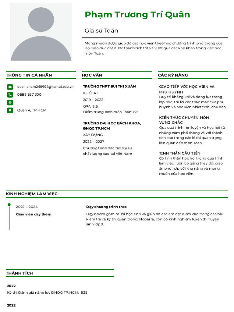 PH M Trương Trí Quân: Gia Sư Toán | PDF