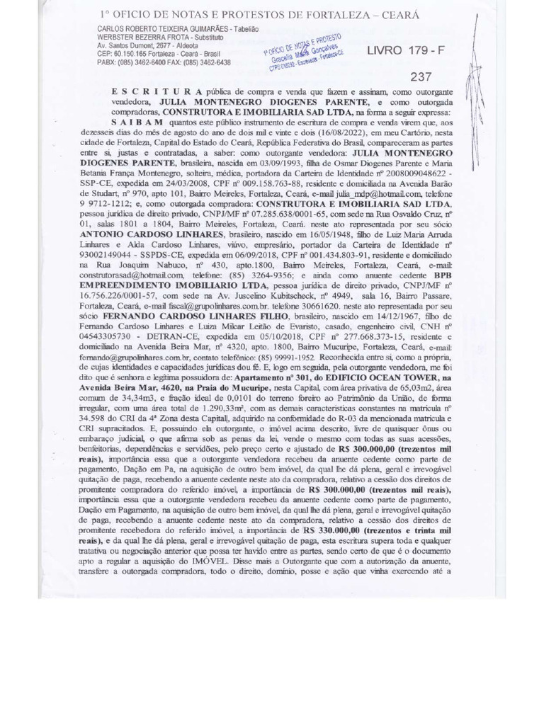 Escritura Apto 301 Ed Ocean Tower 001 | PDF
