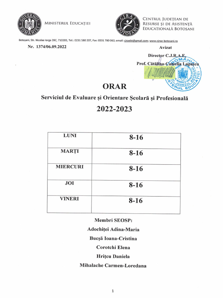 Program_Orar_cabinet_SEOSP-2022-2023 | PDF