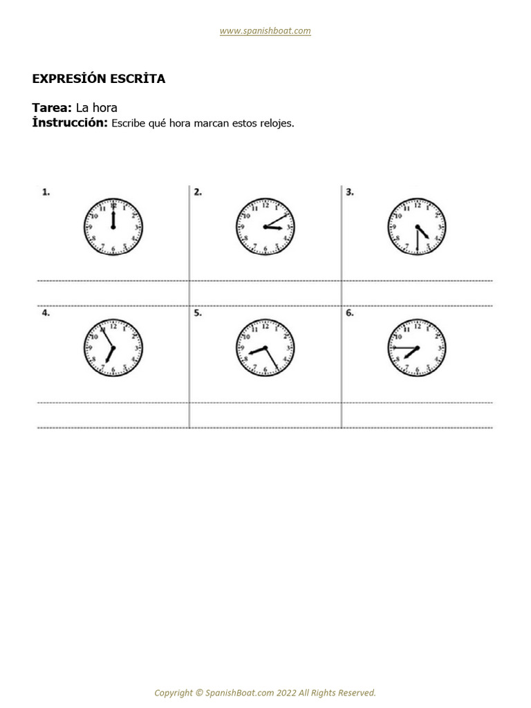 Time in Spanish Worksheet 2 | PDF