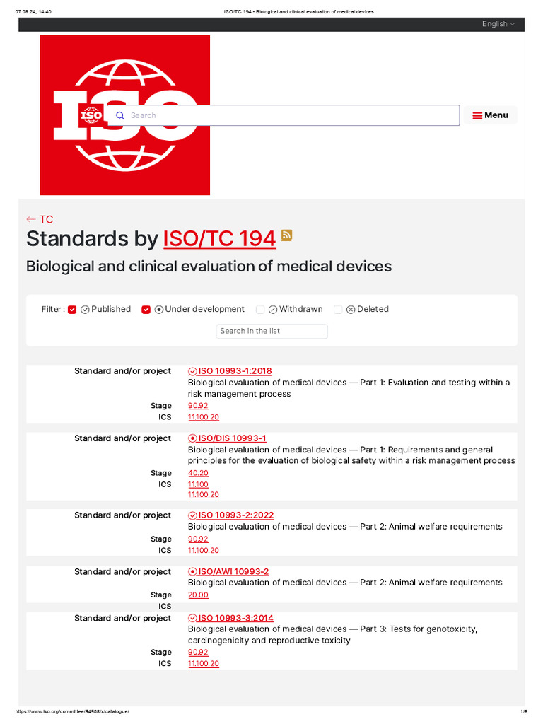ISO - TC 194 - Biological and Clinical Evaluation of Medical Devices | PDF | Medical Device ...