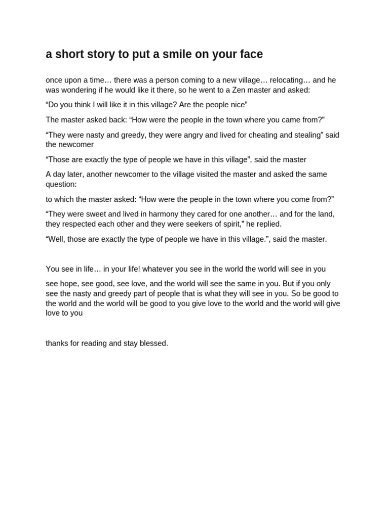 A Short Story To Put A Smile On Your Face | PDF