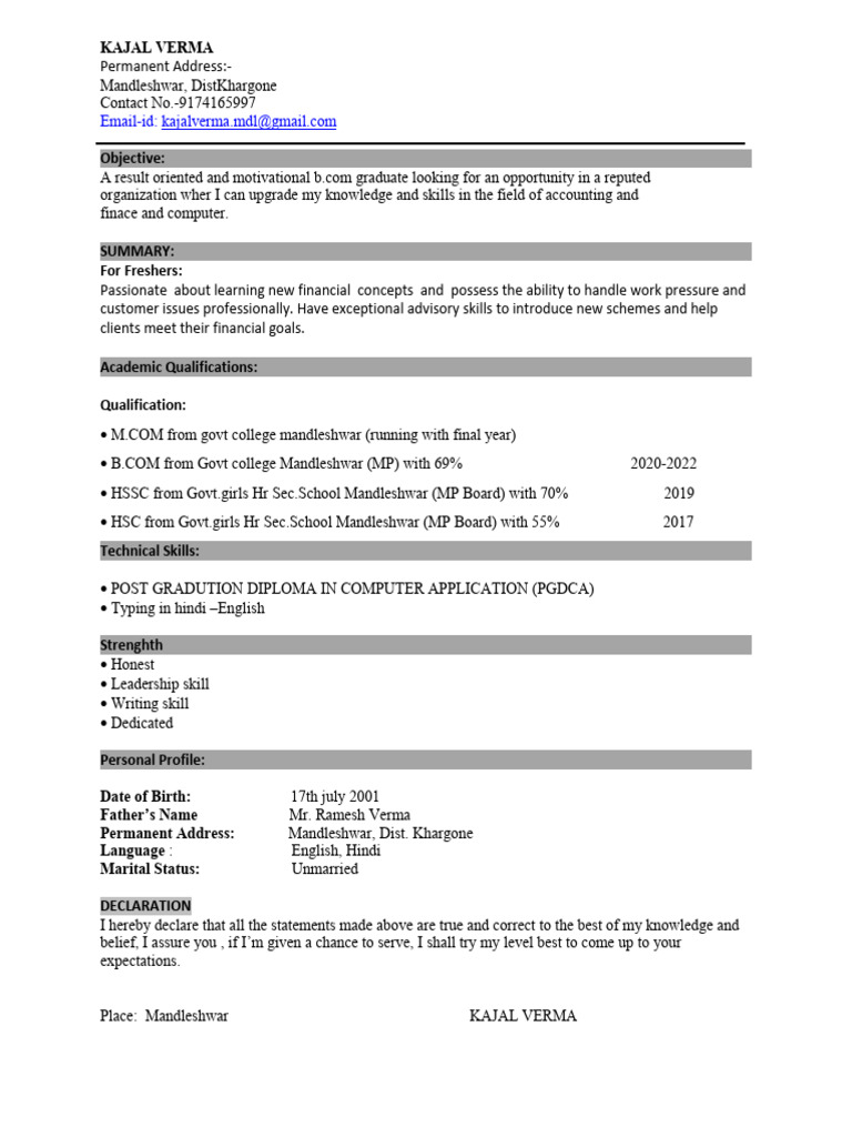 Kajal Verma Resume | PDF