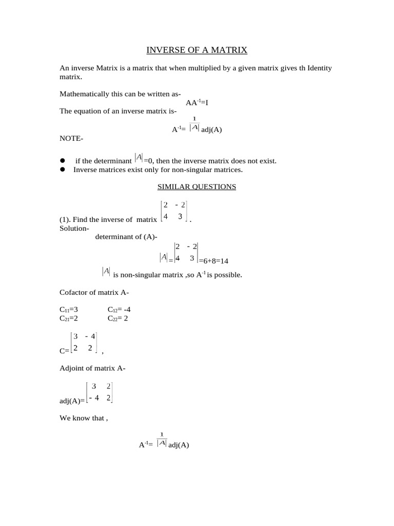 Inverse of A Matrix | PDF