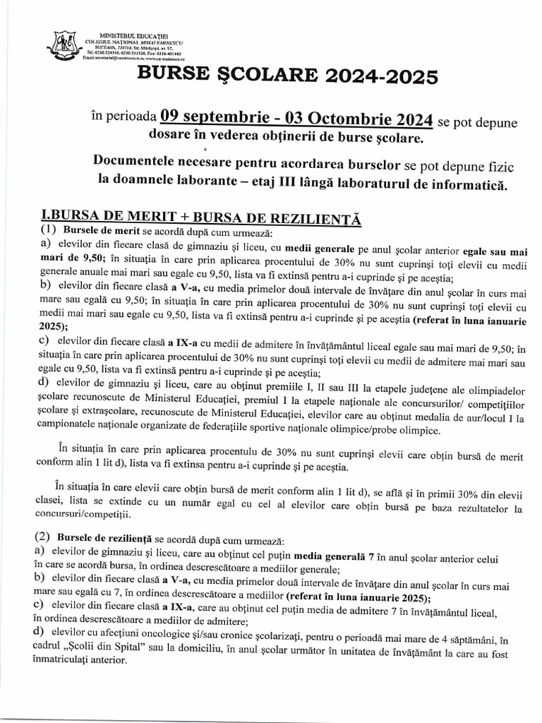 Burse Școlare 2024 - 2025 | PDF