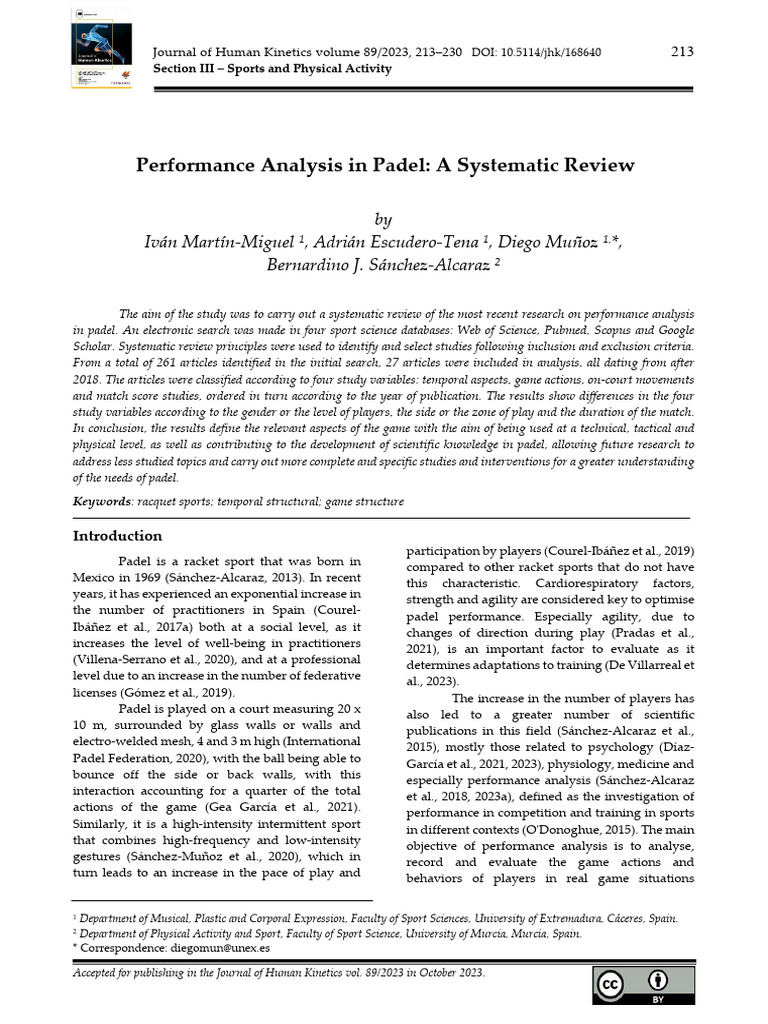 Performance Analysis in Padel - A Systematic Review MATIN-MIGUEL 2023 | PDF