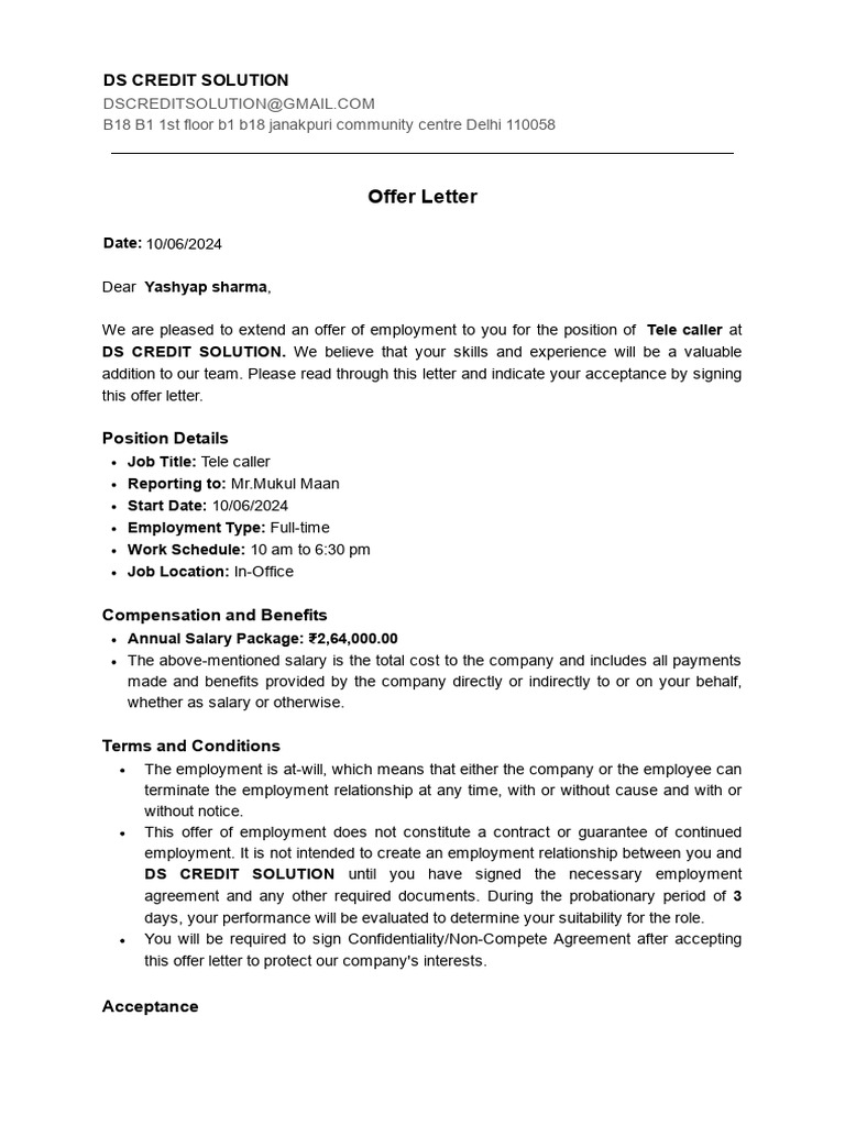 Offer Letter | PDF