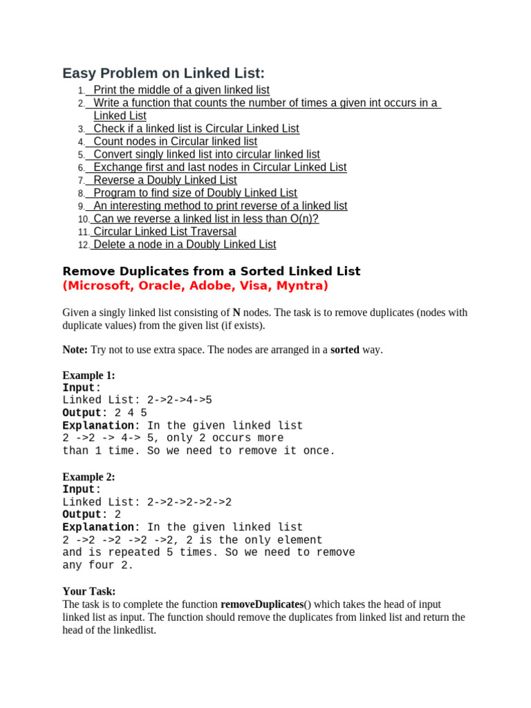 Problem On Linked List | PDF