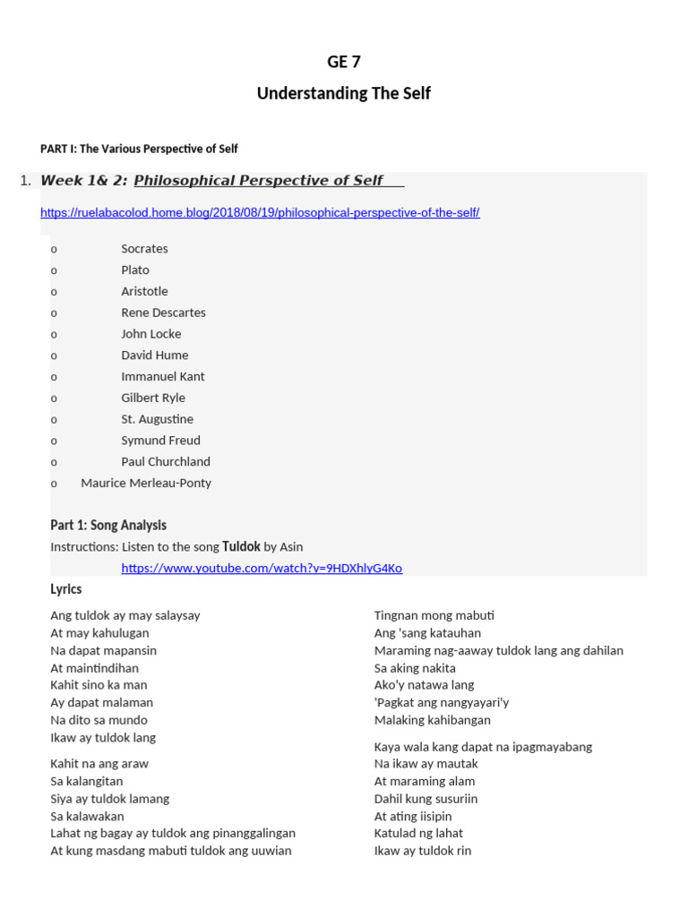 GE 7 Activity 1 The Philosophical Perspective of The SElf | PDF