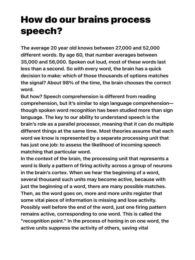 Gareth Gaskell - How Do Our Brains Process Speech? - TED Talk | PDF