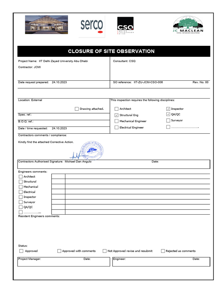 IIT-ZU-JCM-CSO-006 - Site Observation Report at Main Entrance Building ...