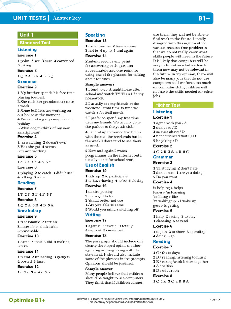 Opt B1plus Unit Test Answers Pdf