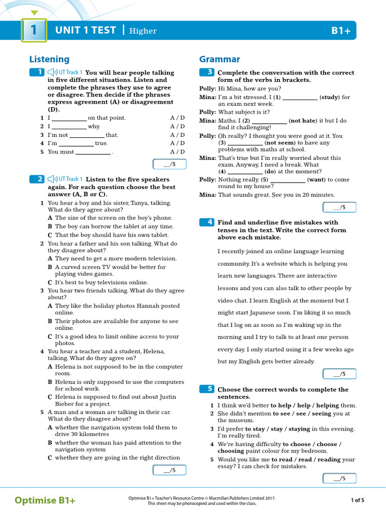 Opt B1plus Unit Test 1 Higher Pdf