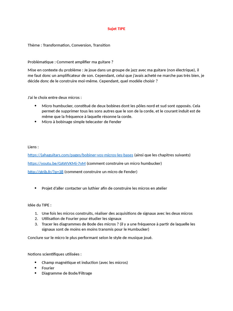Sujet TIPE - AGACHE Paul | PDF