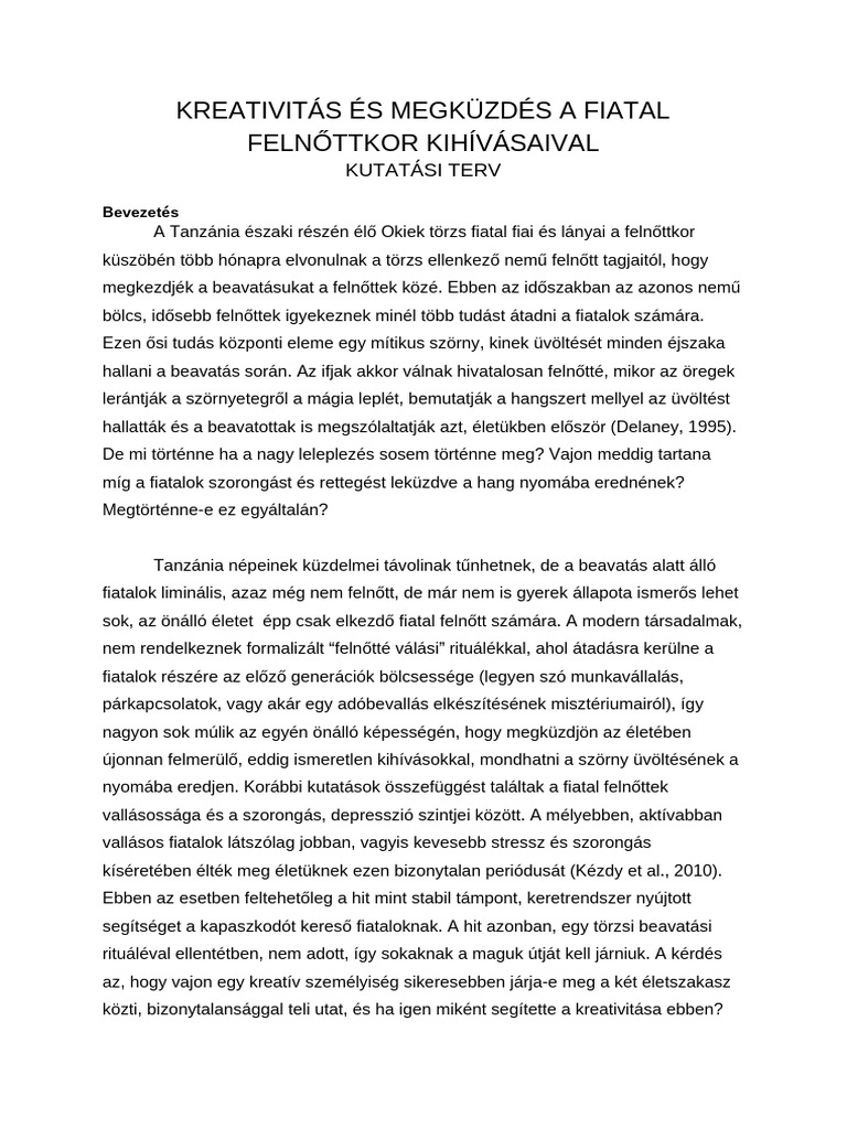 Kreativitás És Megküzdés A Fiatal Felnőttkor Kihívásaival | PDF