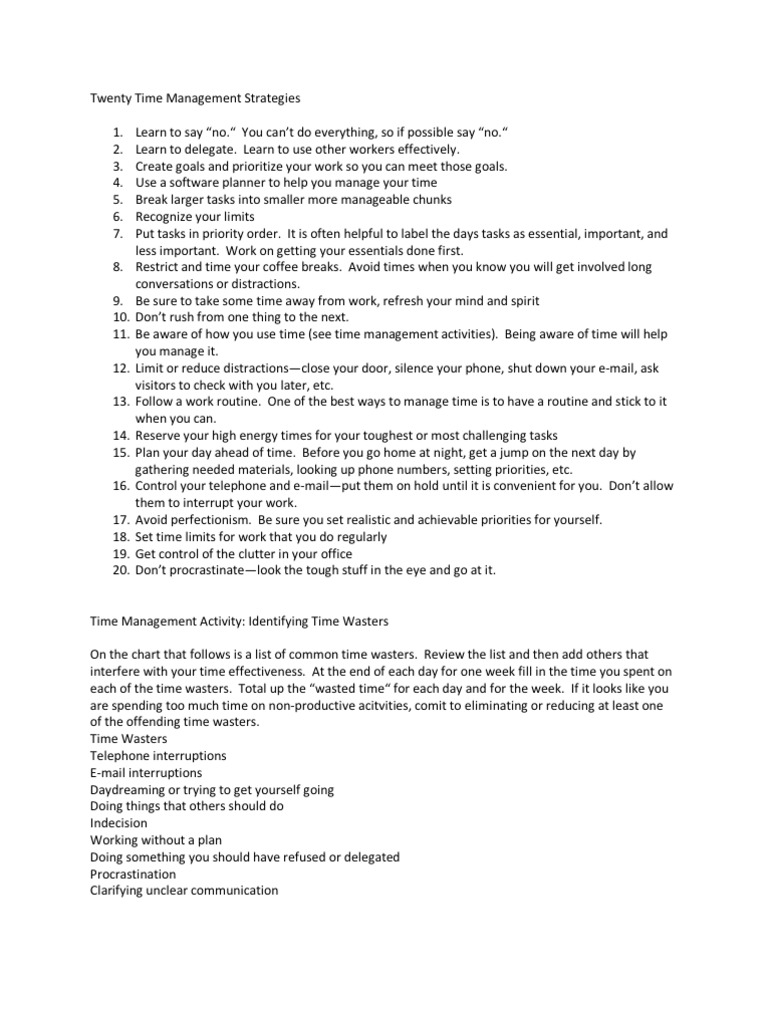 Twenty Time Management Strategies | PDF