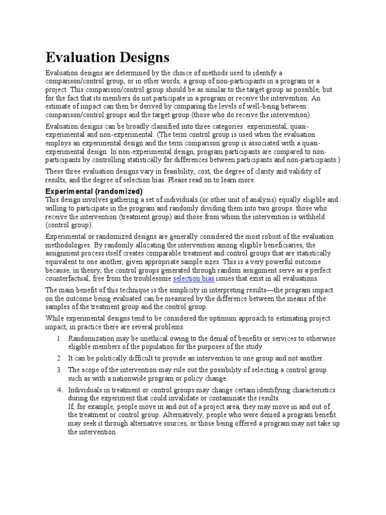 Evaluation Designs: Experimental (Randomized) | PDF | Experiment ...