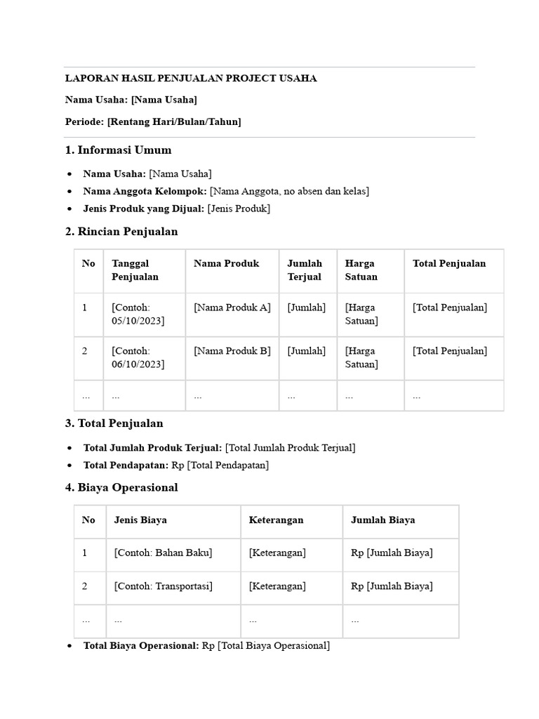 Format Laporan Penjualan P5 KWU | PDF