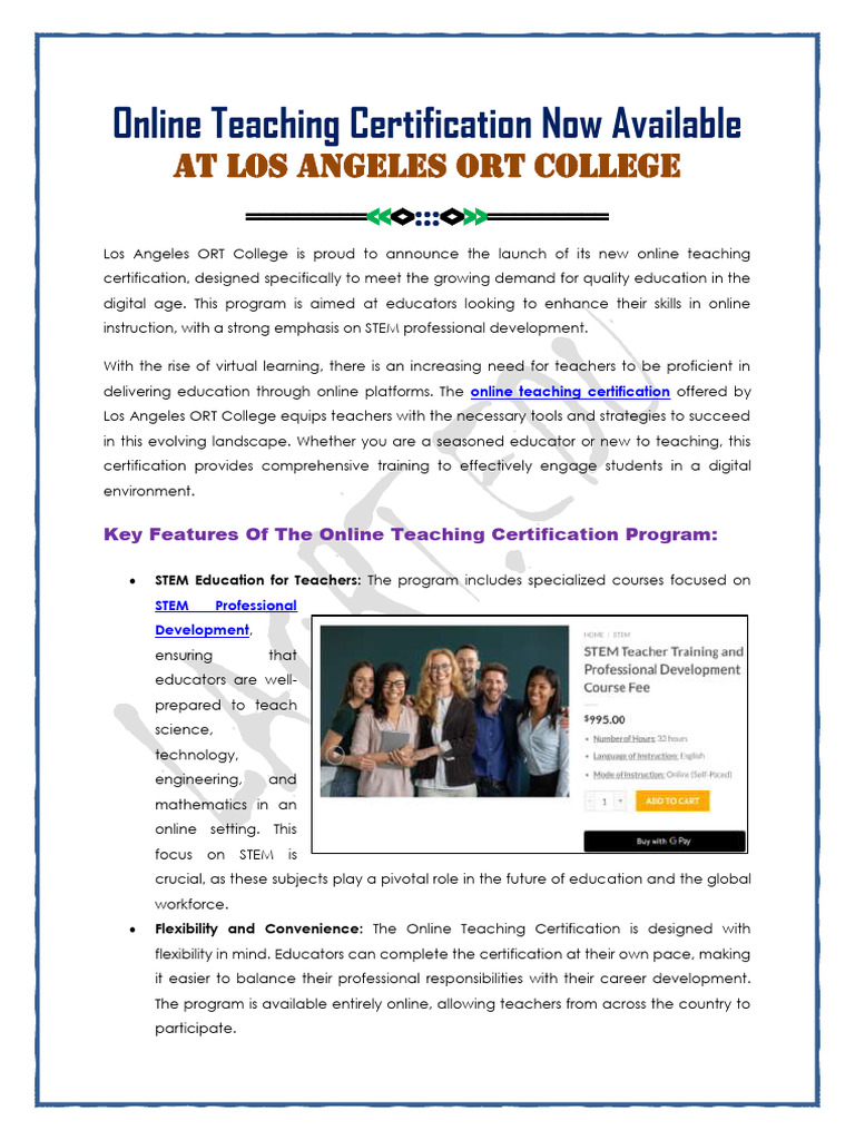 Online Teaching Certification at Los Angeles ORT College | PDF ...