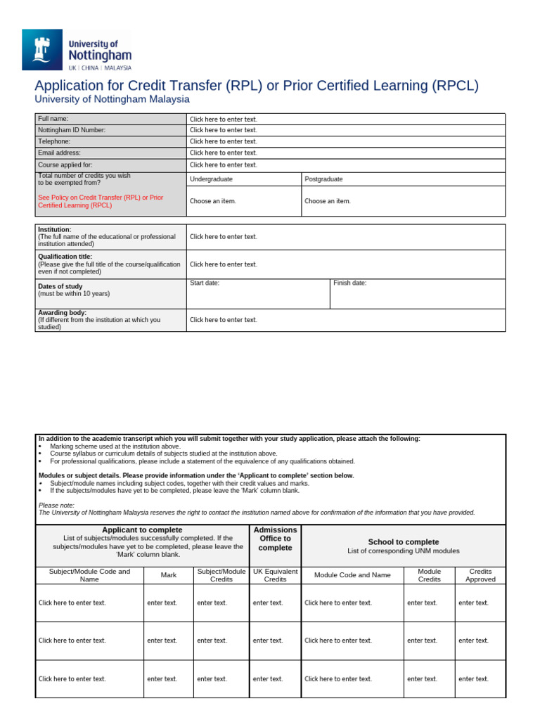 Transfer of Credits Form UNM | PDF