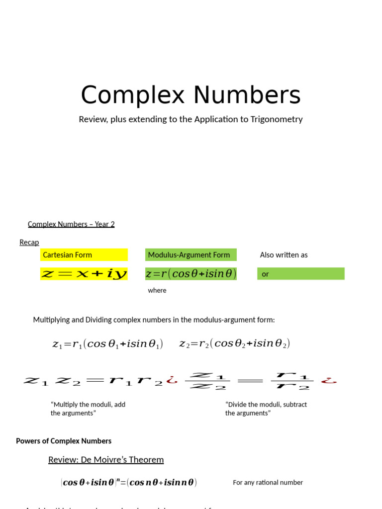 Lesson 3 - Complex Numbers - Applications To Trigonometry | PDF | Complex Number | Elementary ...