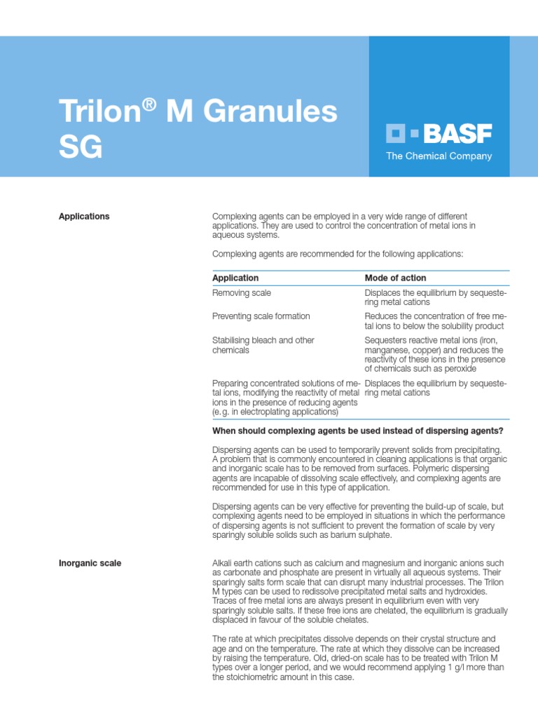 Trilon® M Granules | PDF | Chelation | Ethylenediaminetetraacetic Acid