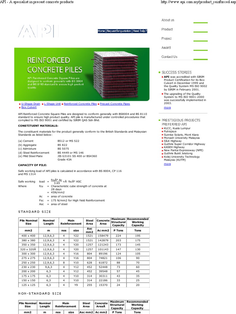 API Precast Concrete Piles Catalogue | PDF | Deep Foundation | Iso 9000