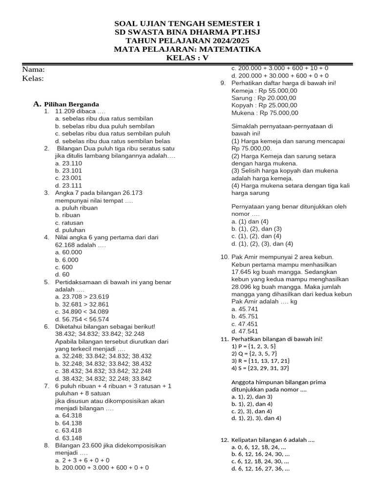Kop Soal Ujian Kelas 3-6 | PDF
