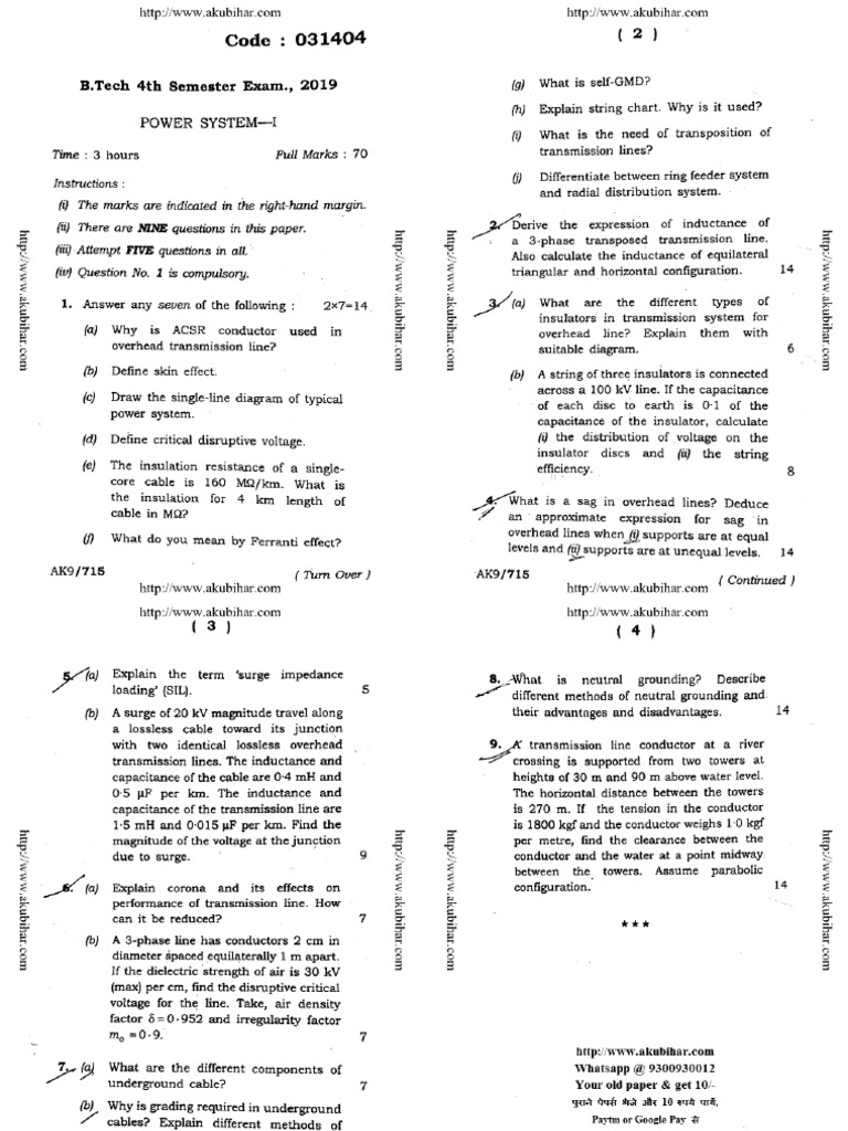Btech Ee 4 Sem Power System 1 031404 2019 | PDF
