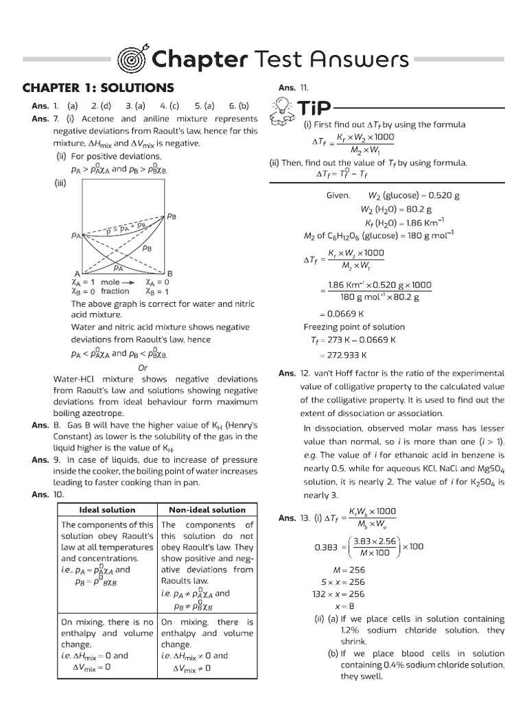 Chemistry Class 12 Chapter Test Answers | PDF