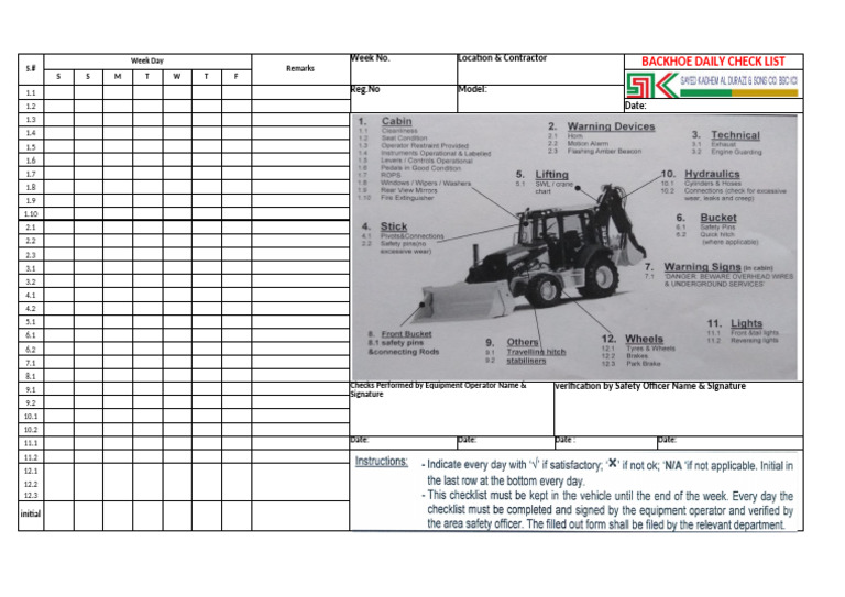 JCB check list | PDF
