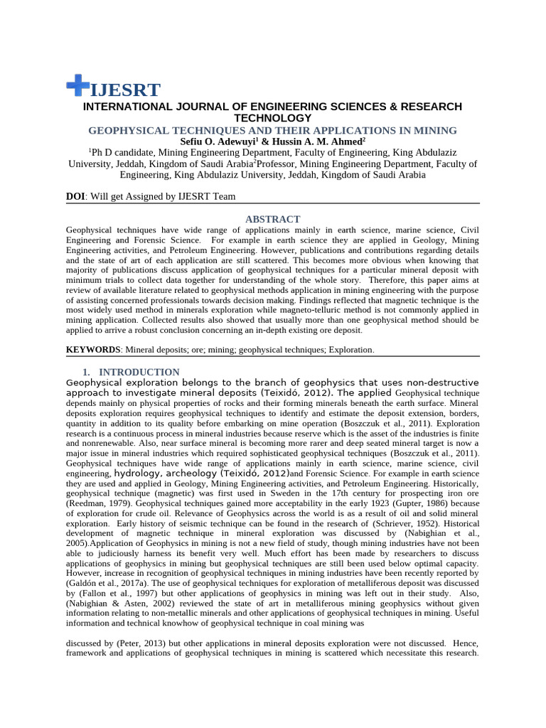 Geophysical Techniques and Their Application in Mining | PDF ...