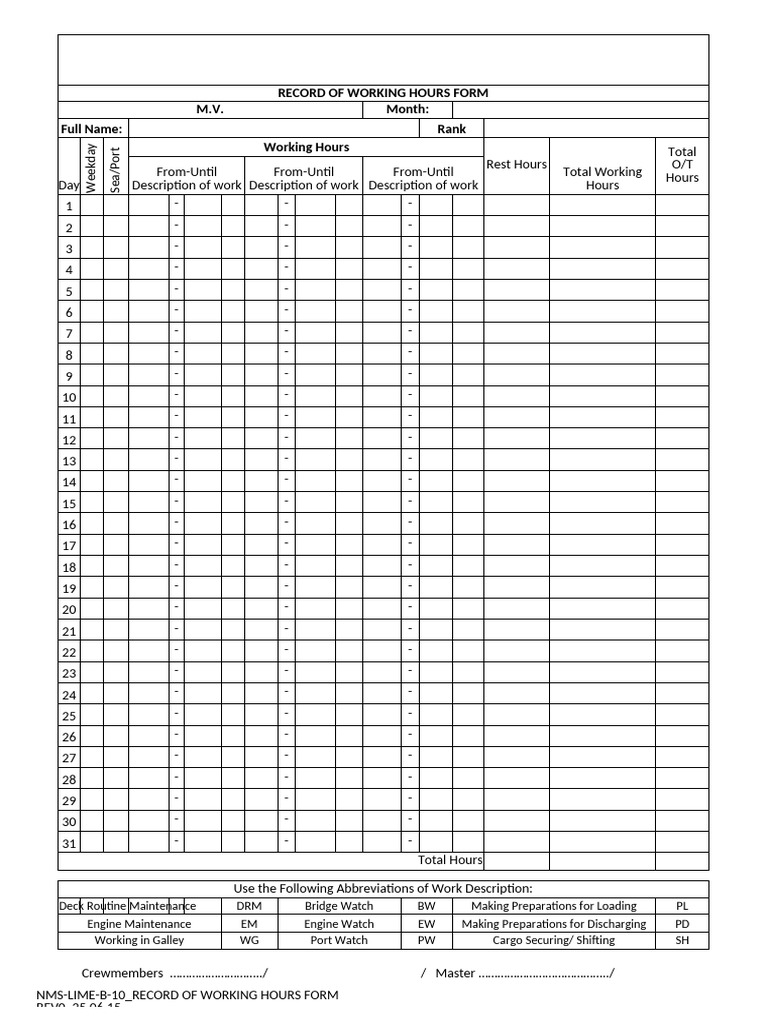 10_Record of Working Hours Form | PDF