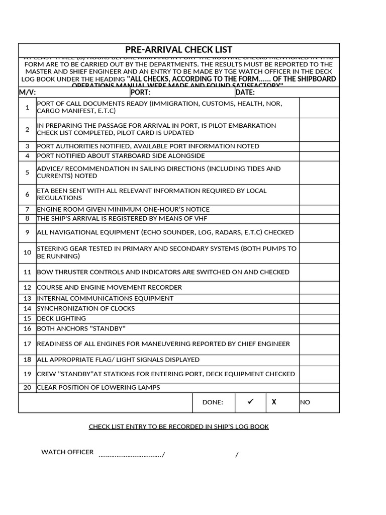08 - Pre Arrival Checklist | PDF