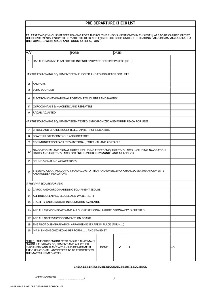 09_Pre-departure Check List | PDF