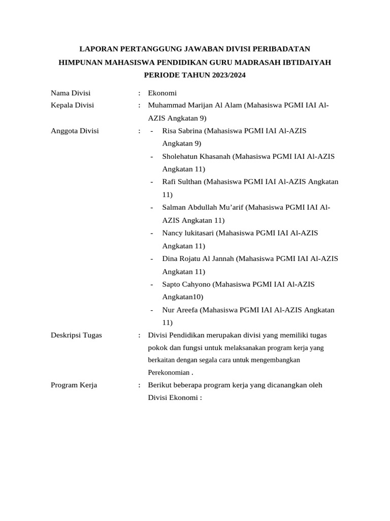 LPJ Divisi Ekonomi DB III | PDF