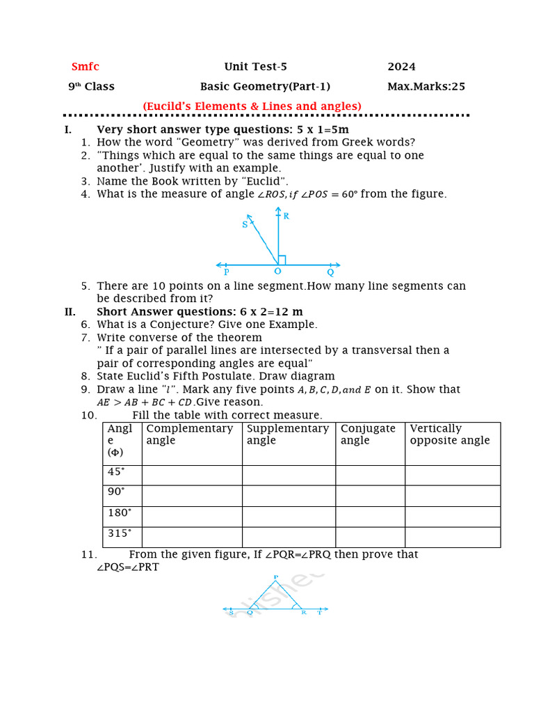 UT 5 Basic Geometry (5,6) Part 1 2024 | PDF