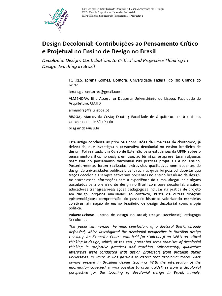 Design Decolonial - Contribuições Ao Pensamento Crítico e Projetual No ...