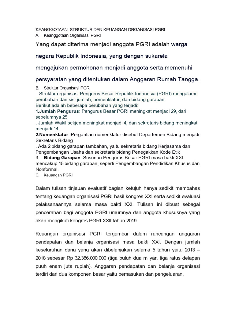 KEANGGOTAAN, STRUKTUR DAN KEUANGAN ORGANISASI PGRI | PDF KEANGGOTAAN, STRUKTUR DAN KEUANGAN ORGANISASI PGRI | PDF